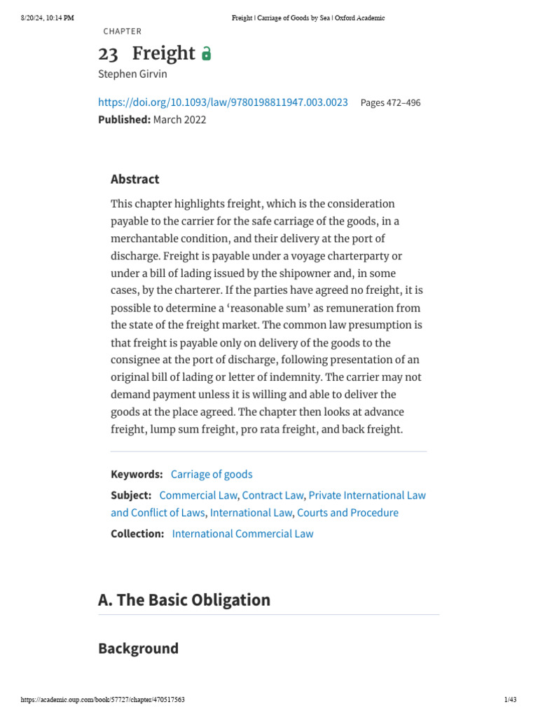 23 Freight - Carriage of Goods by Sea - Oxford Academic | PDF