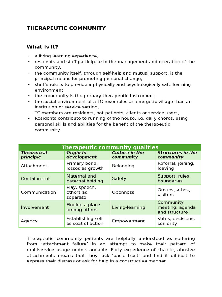 Therapeutic Community Overview | PDF