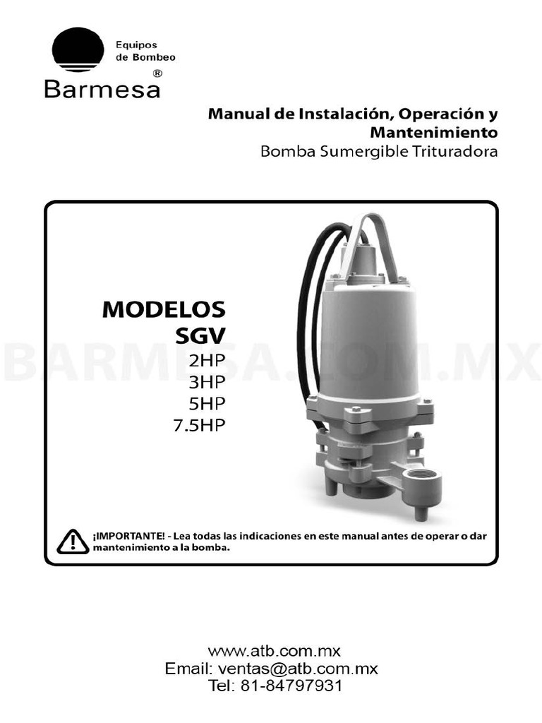 Manual Operacion Bomba Sumergible Trituradora Barnes SGV | PDF