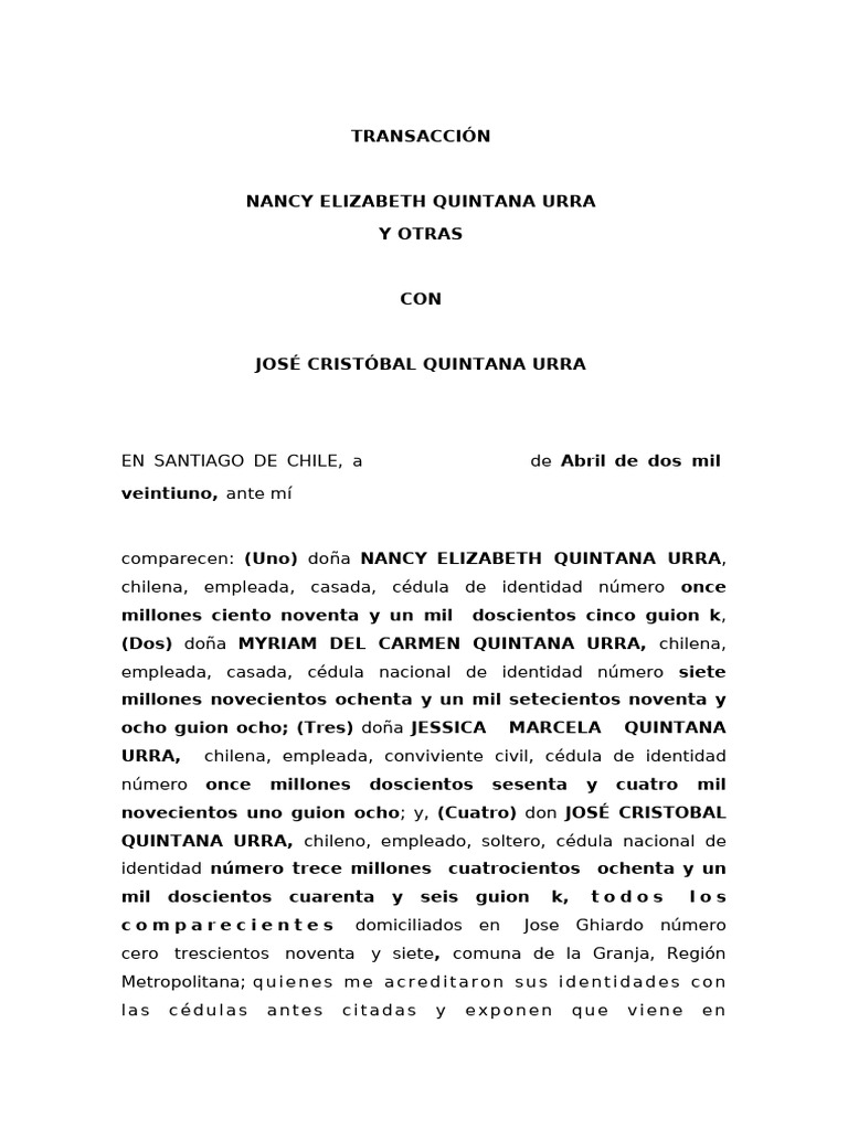Transacción Quintana Urra | PDF