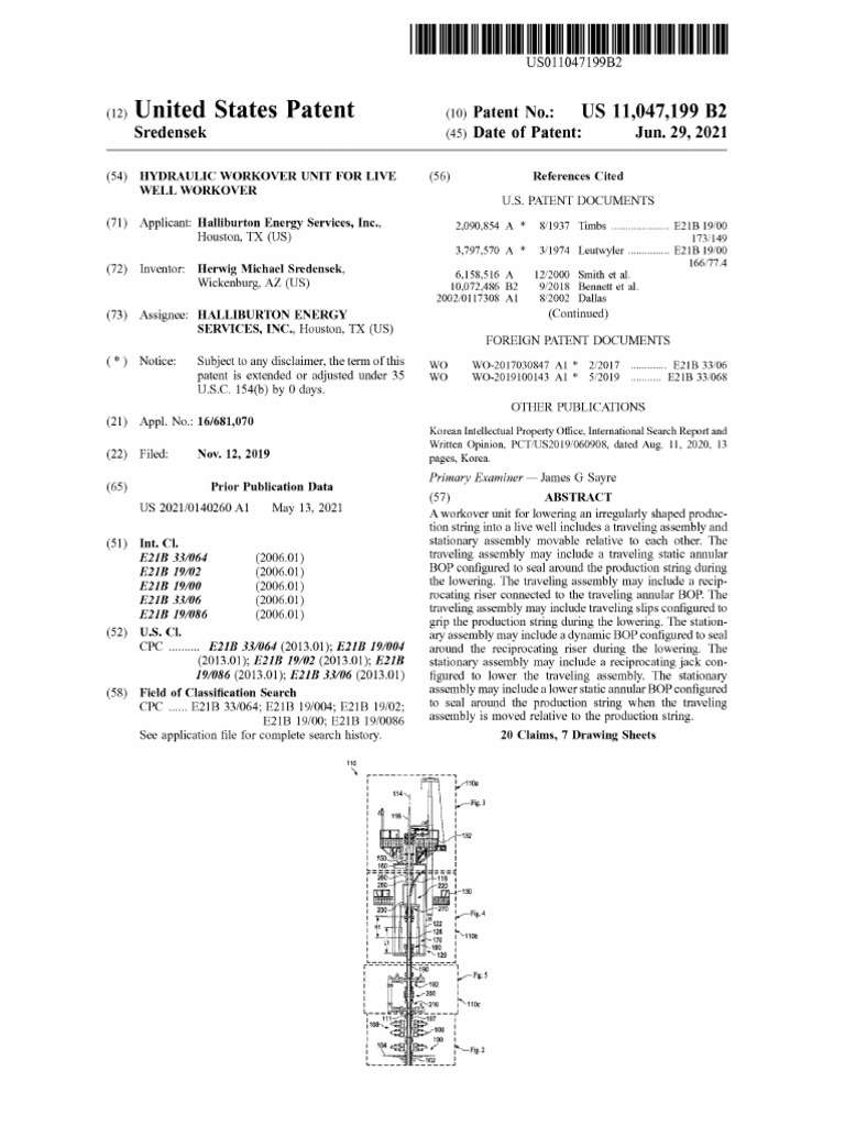 US11047199 Hydraulic Workover Unit For Live Well Workover | PDF