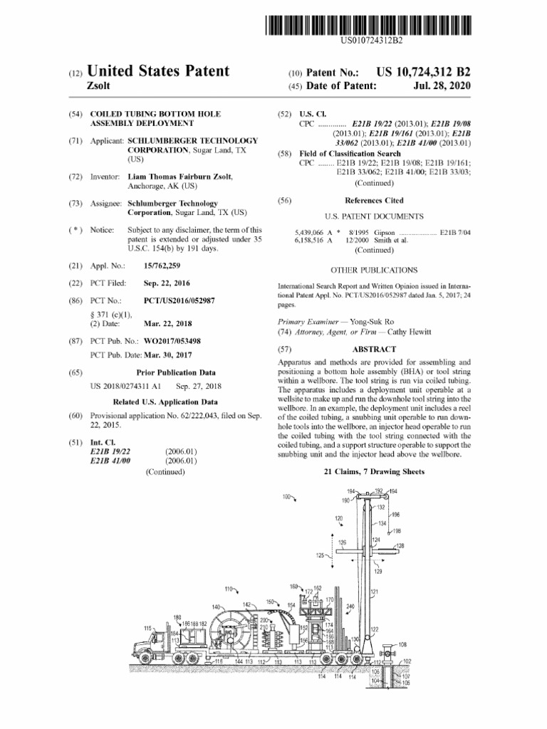 US10724312 Coiled Tubing Bottom Hole Assembly Deployment | PDF