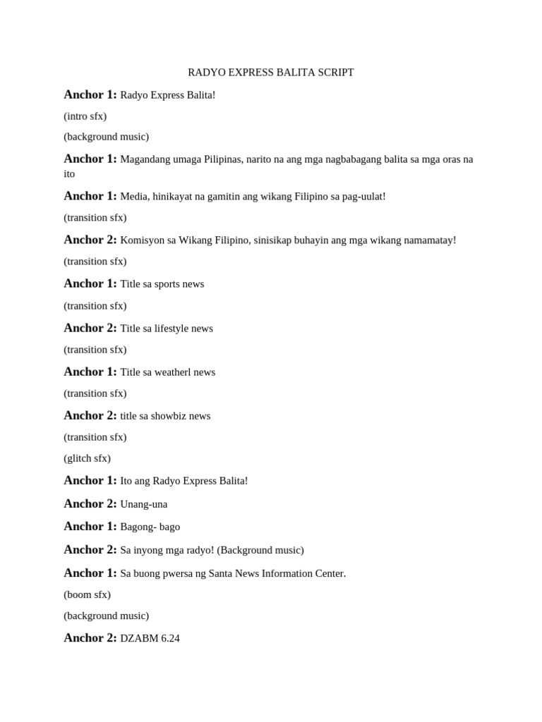 Radyo Express Balita Script | PDF