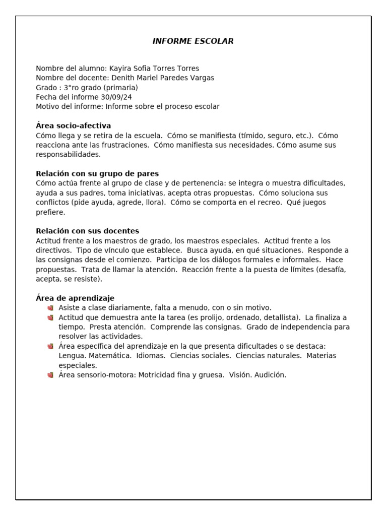 Informe Escolar Modelo | PDF