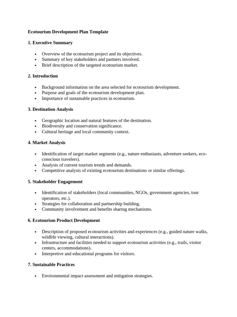 Ecotourism Development Plan Template | PDF | Marketing | Sustainability