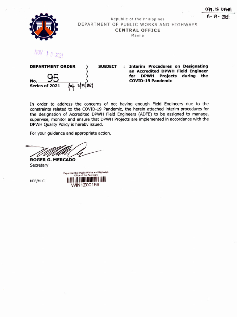 DPWH Field Engineer Interim Procedures On The Designation | PDF