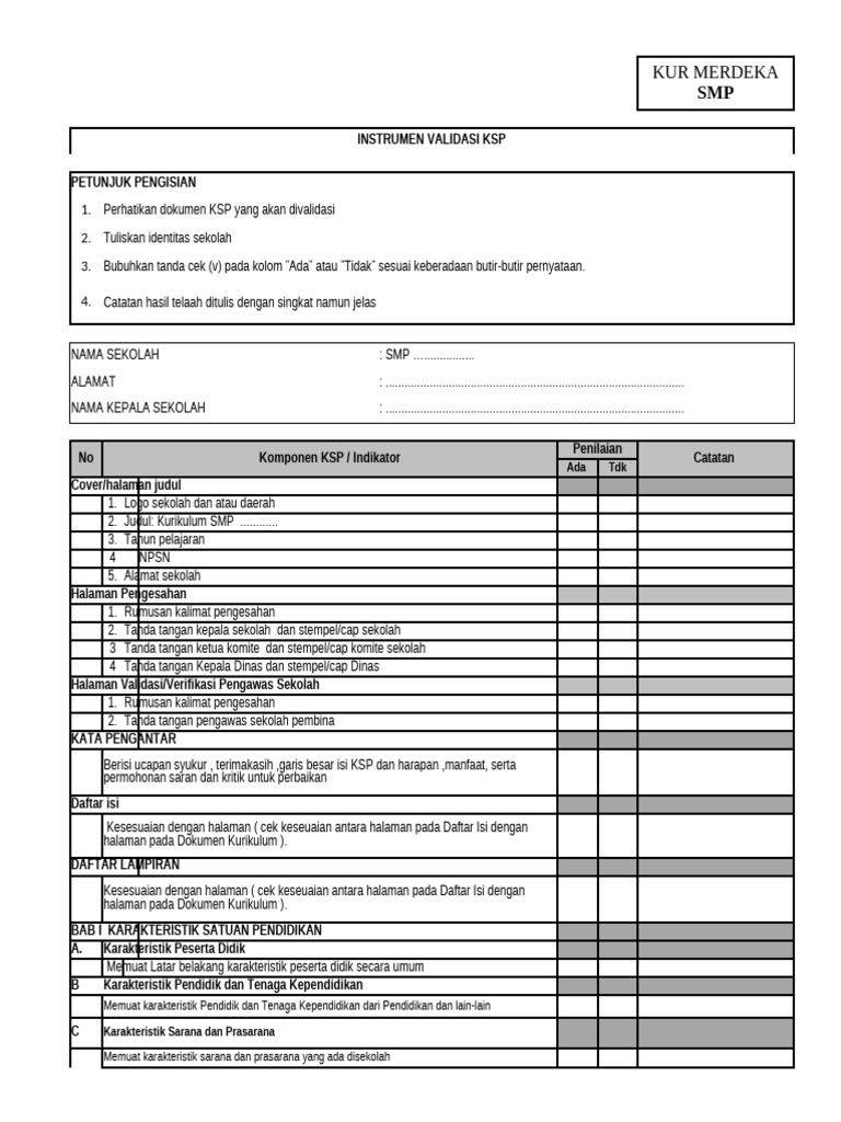 Instrumen Validasi KSP Kurmer 2024 - Ok | PDF