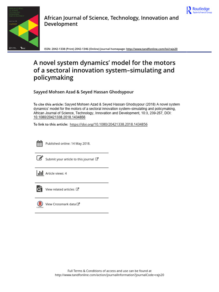 58 - A Novel System Dynamics' Model For The Motors of A Sectoral Innovation System Simulating ...
