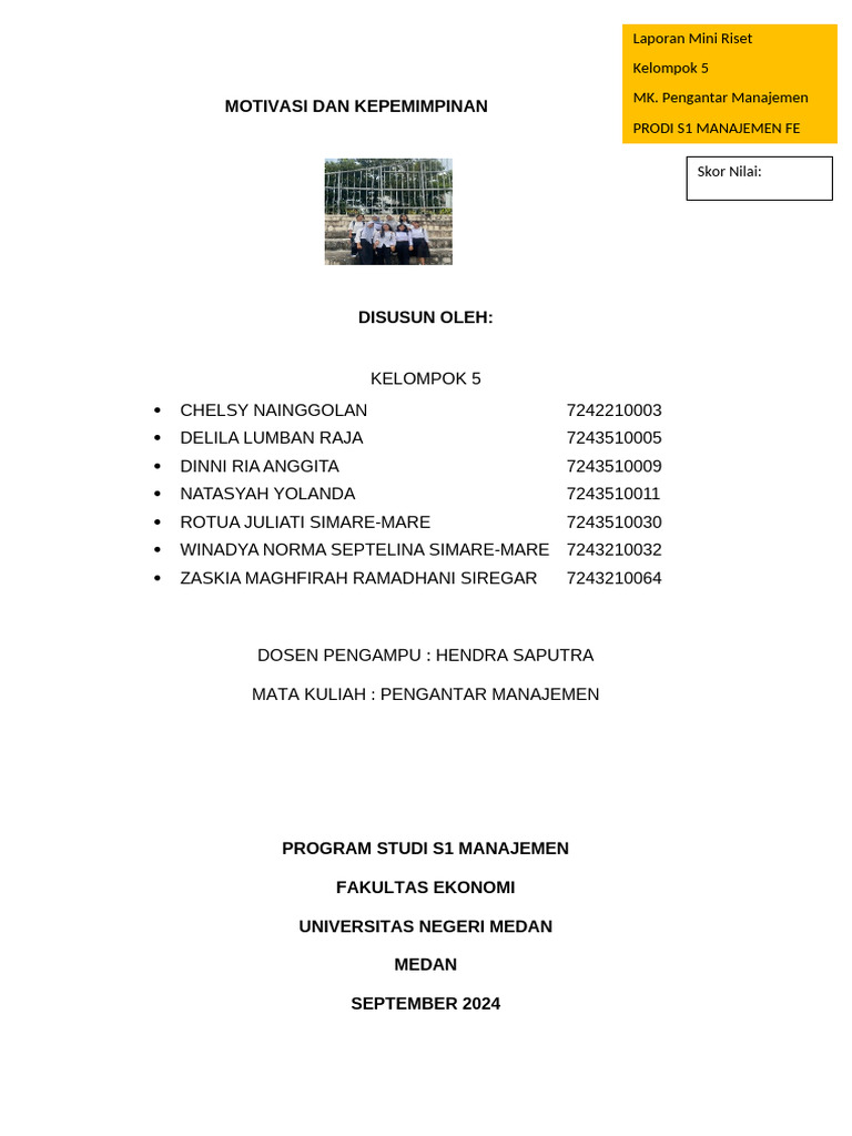 MOTIVASI DAN KEPEMIMPINAN Mini Riset | PDF