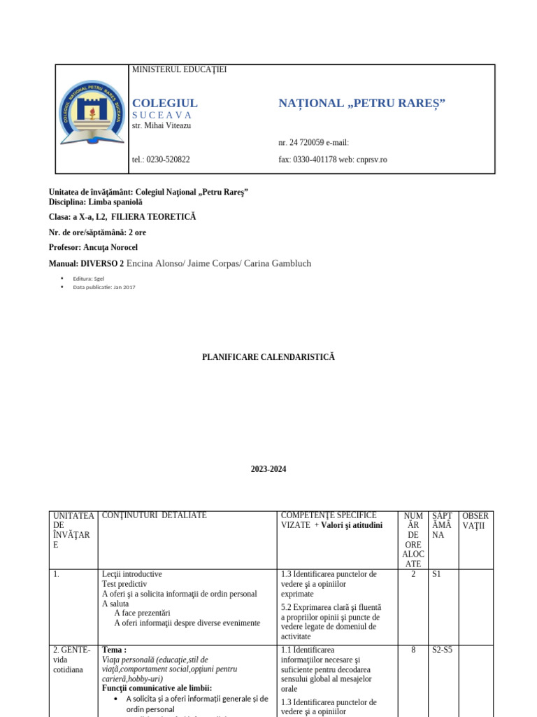 Clasa 10 SPANIOLA L2 | PDF