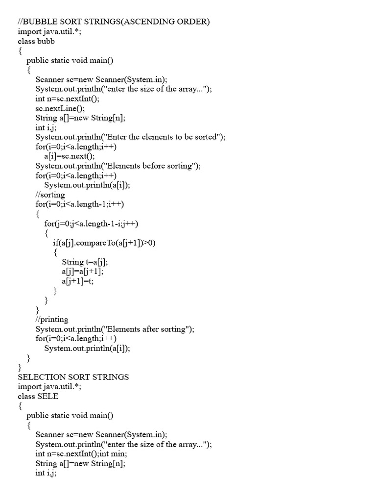 BUBBLE SORT and SELECTION STRINGS | PDF