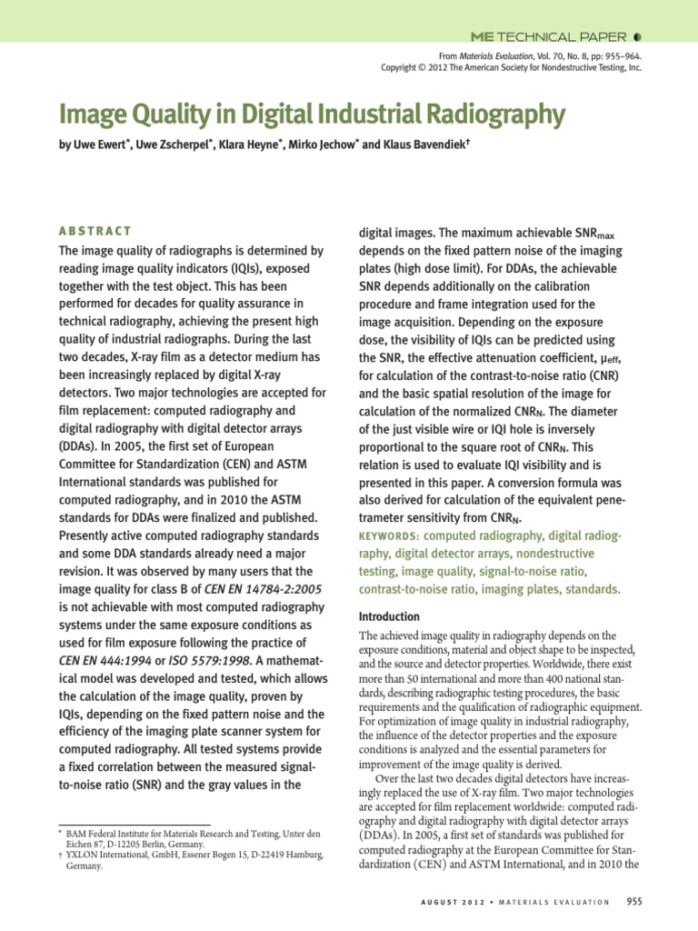 Image Quality in Digital Industrial Radiography | PDF