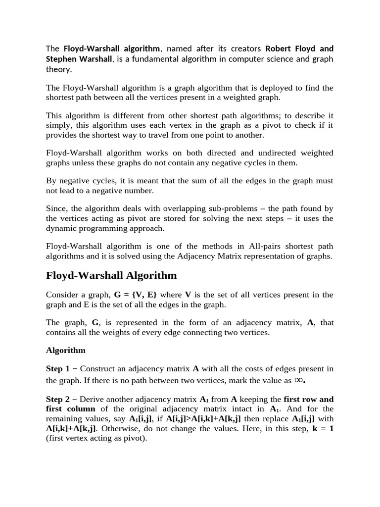 Floyd Warshall Algorithm | PDF Floyd Warshall Algorithm | PDF