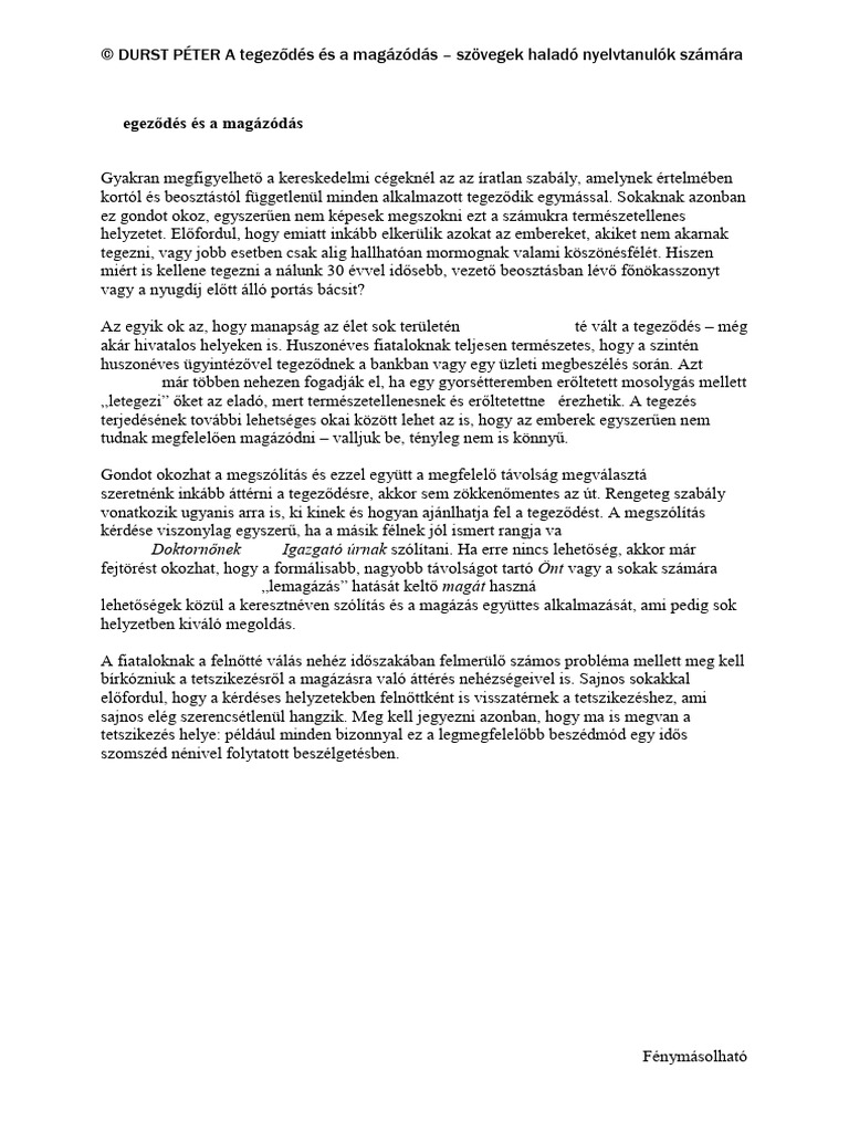 Tegezesmagazas Halado | PDF
