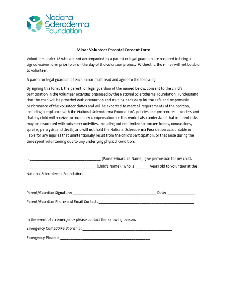 Minor Volunteer Parental Consent Form | PDF
