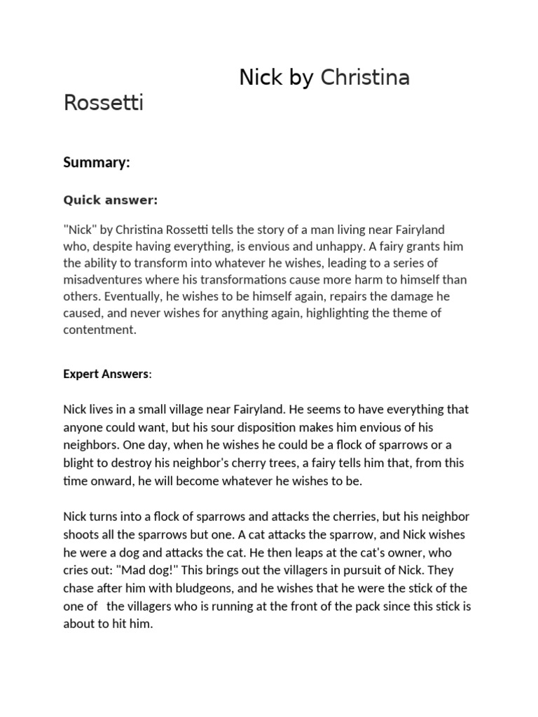 Nick by Christina Rossetti | PDF