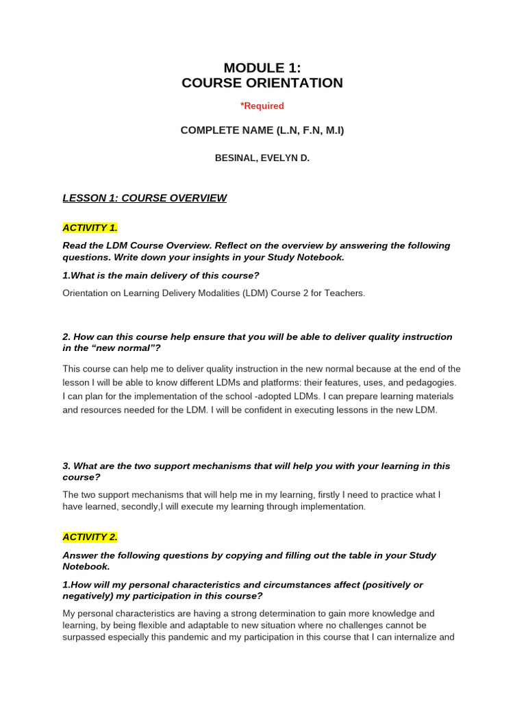 MODULE 1 Activities | PDF