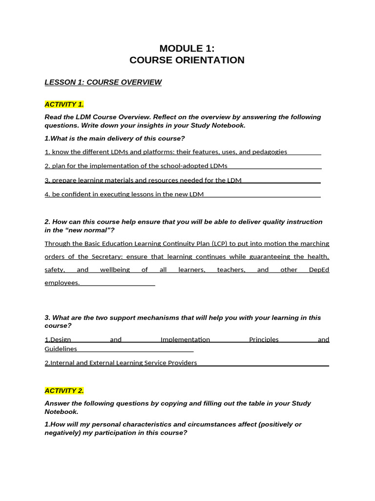 MODULE 1 Activities | PDF