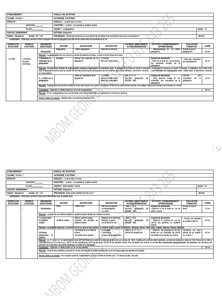 Fiche Péd. GEO 6e | PDF