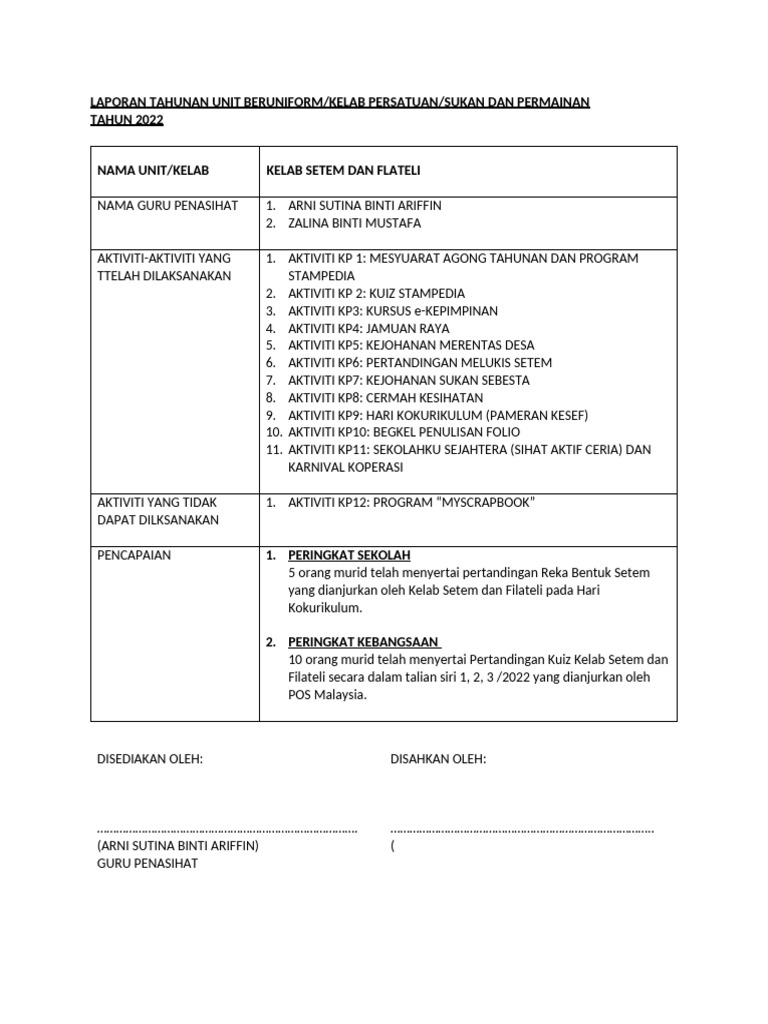 Laporan Tahunan Unit Beruniform | PDF