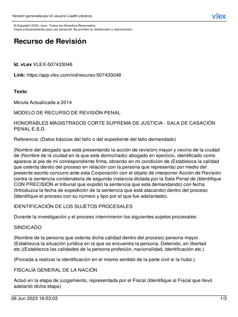 Minuta de Recurso de Revisión Penal | PDF | Sentencia (ley) | Ley común