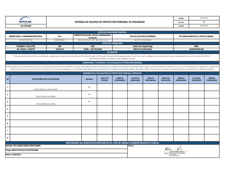 FO-SSO-93 Control de Entrega de EPP de Seguridad - Ver.02 - ABRIL 2024 ...