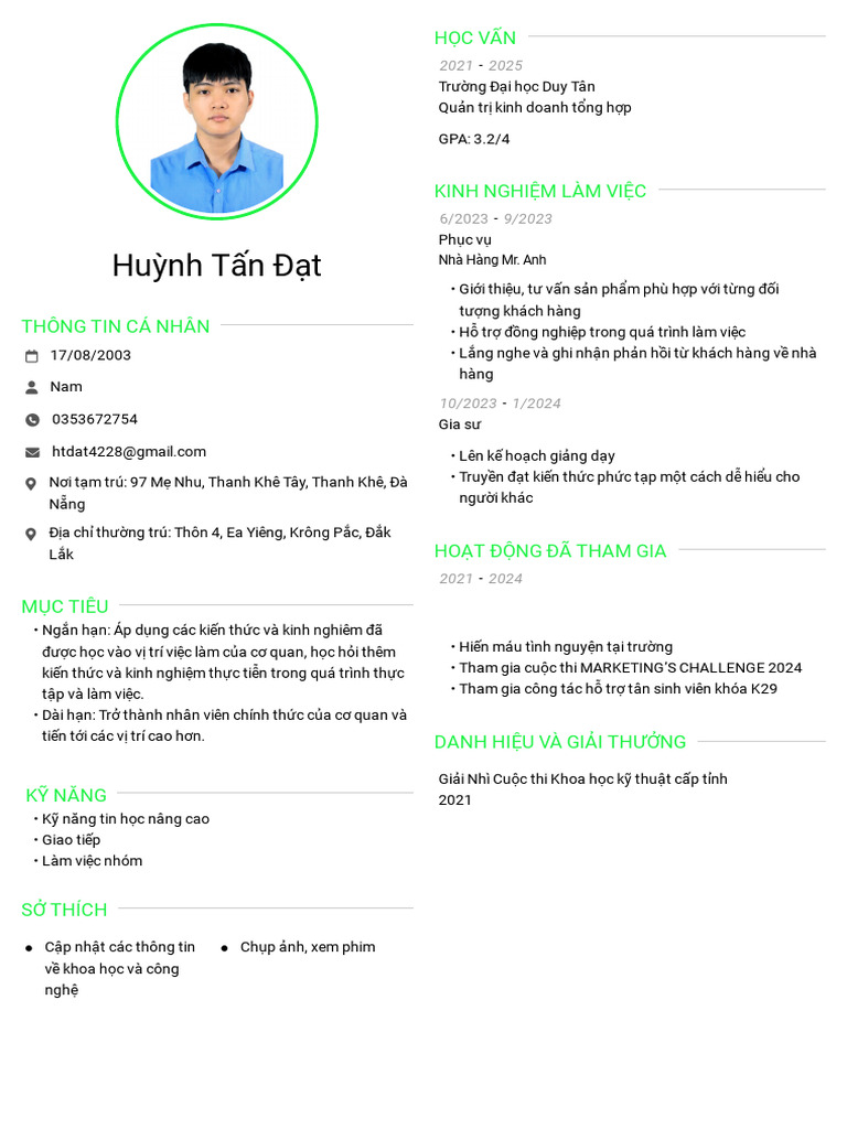 Huynh Tan Dat CV | PDF