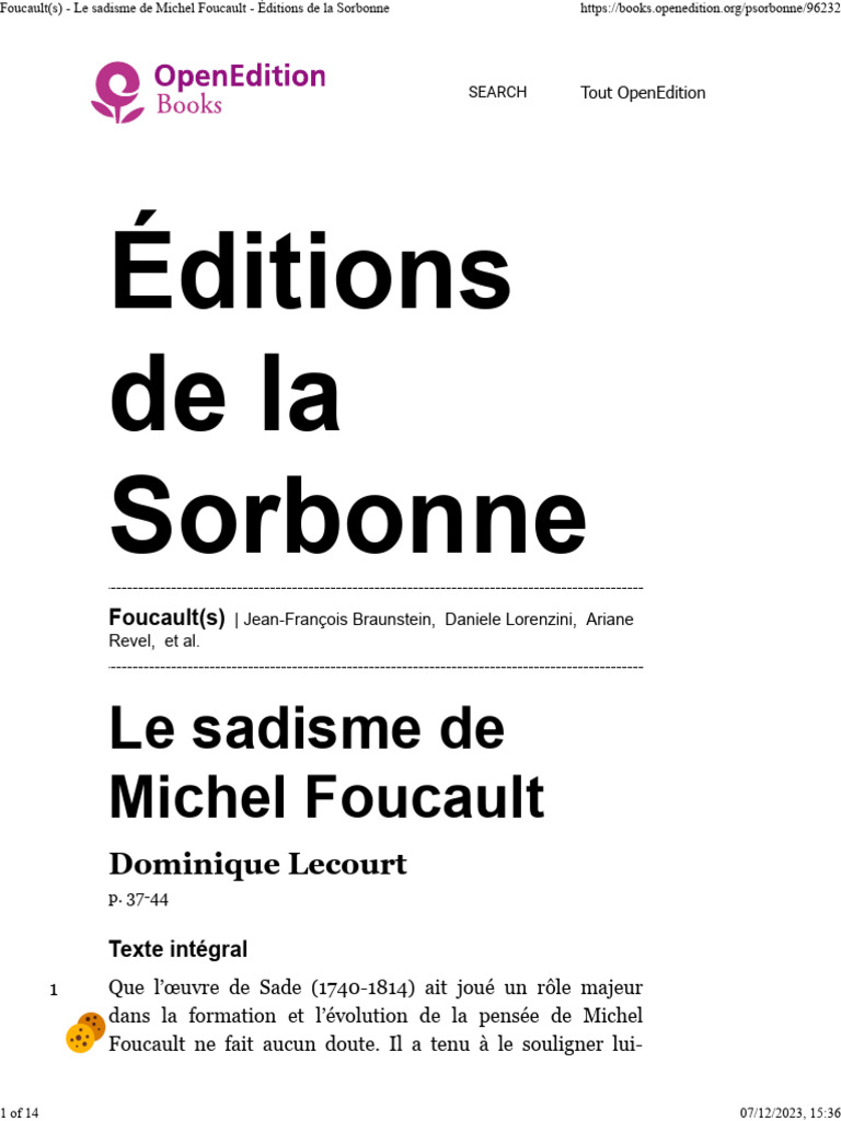 Foucault(s) - Le Sadisme de Michel Foucault - Éditions de La Sorbonne | PDF