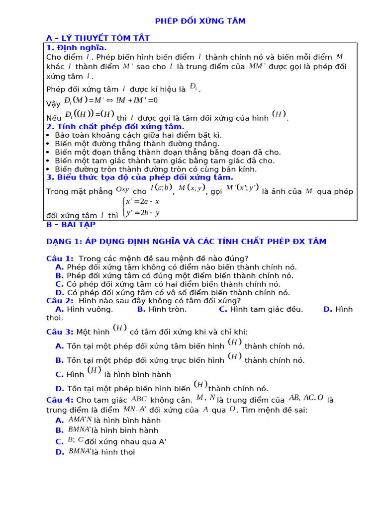Hh11-C1-B2-Phép ĐX Tâm-Phép Quay | PDF