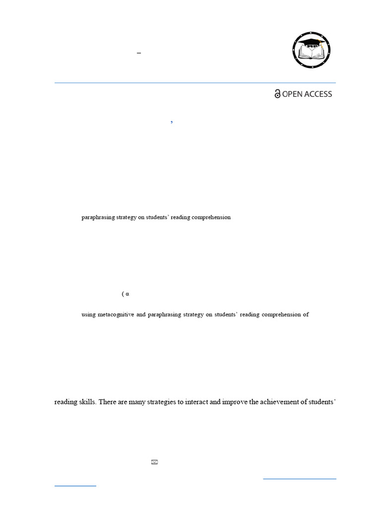 Efficacy Of Metacognitive And Paraphrasing Strateg Pdf