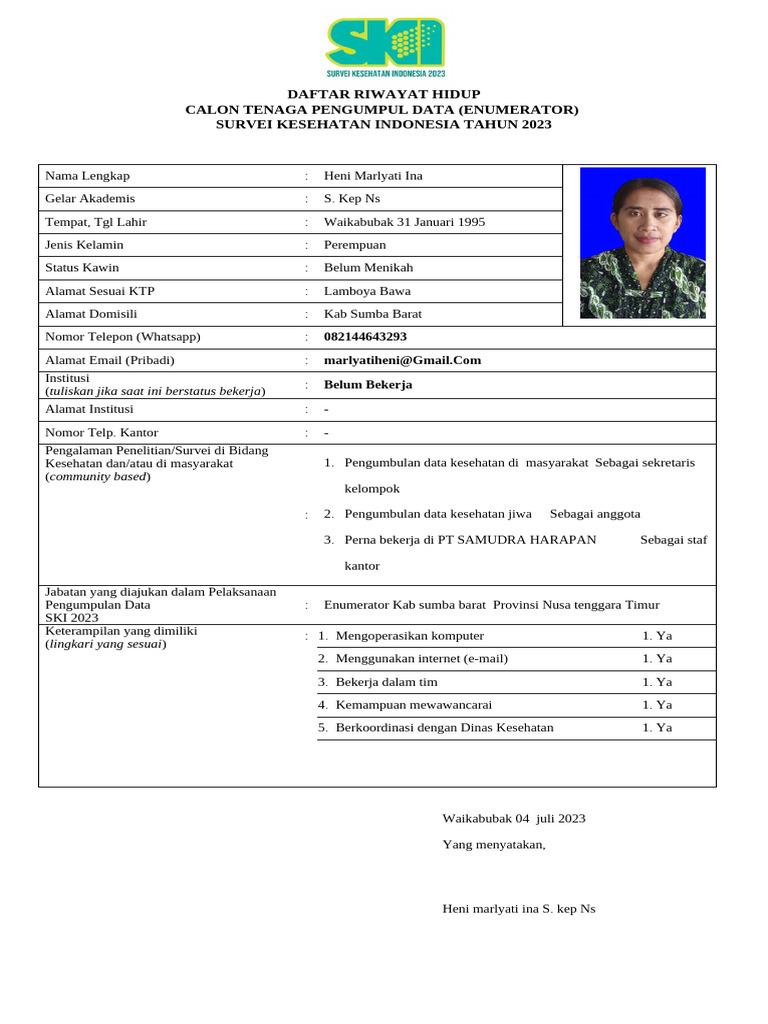 02a. DAFTAR RIWAYAT HIDUP - SKI 2023 - HENI | PDF
