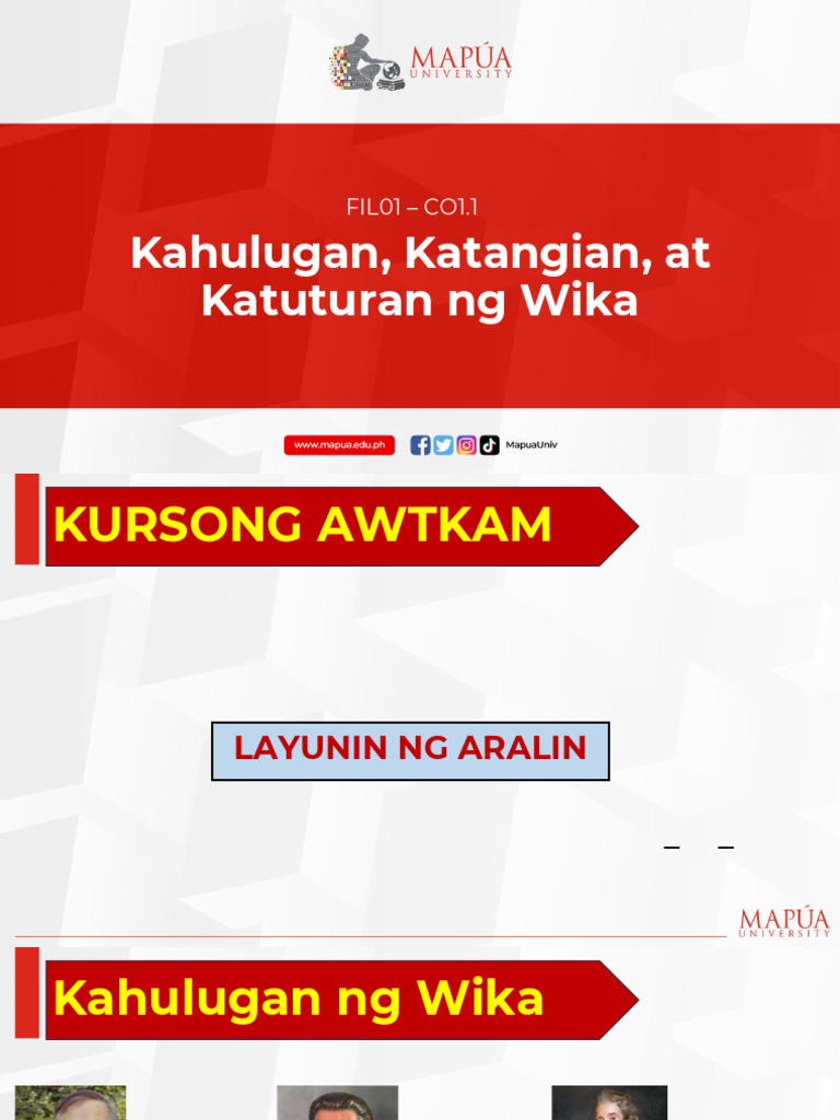 FIL01 - CO1.1 - Kahulugan, Katangian, at Katuturan NG Wika | PDF