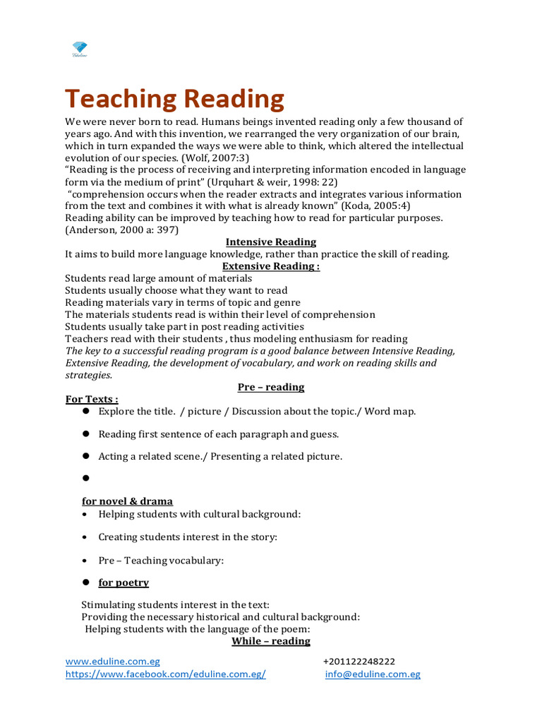 TESOL 150 Teaching Reading | PDF | Reading Comprehension | Written ...