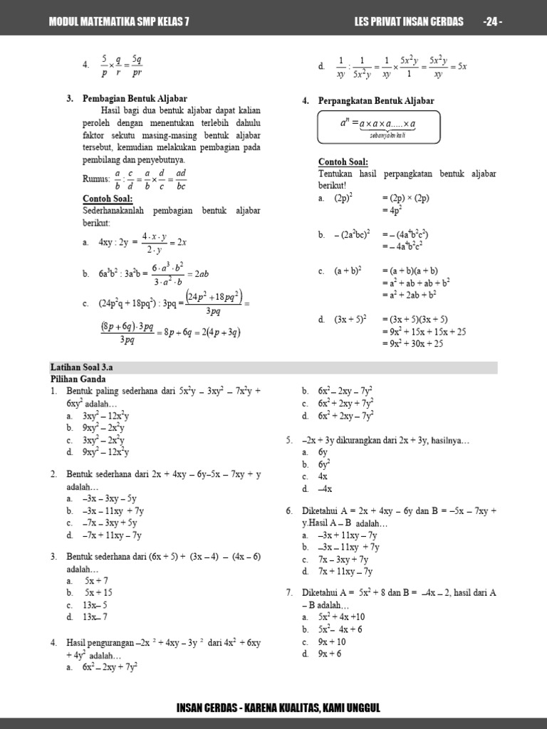K7 - Aljabar Berhitung Penjumlahan Dan Pengurangan | PDF
