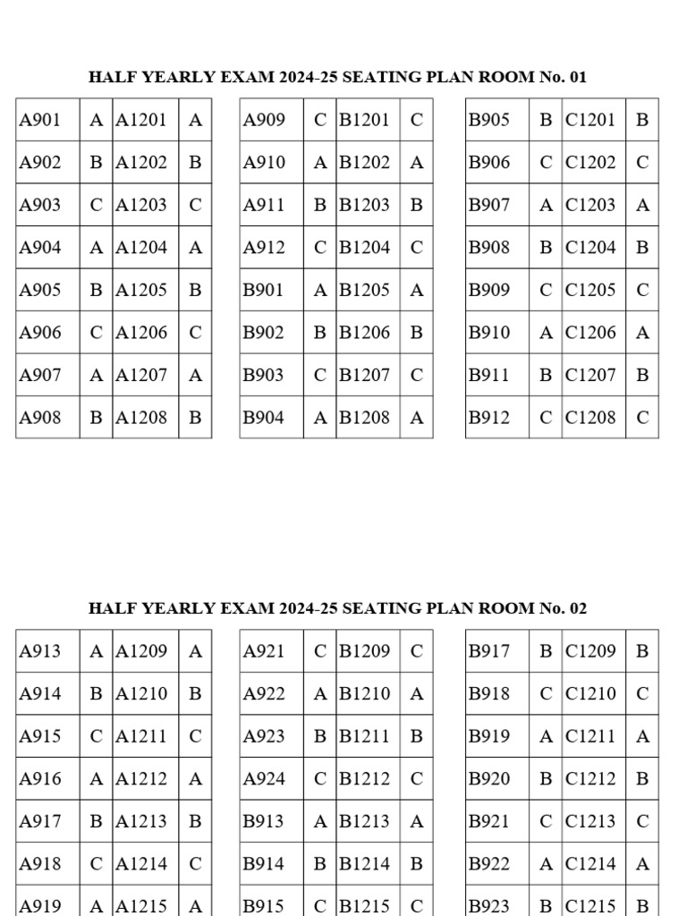 Seatingh Plan 2024-25 9th To 12th | PDF