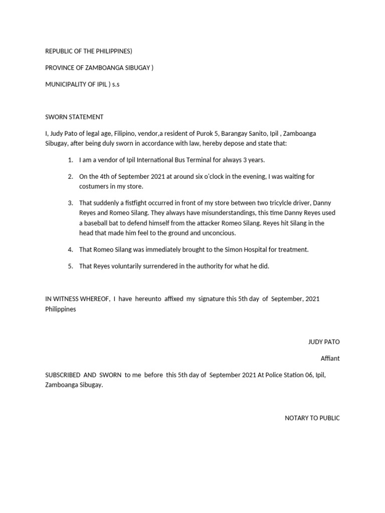 Sworn Statement SAMPLE | PDF