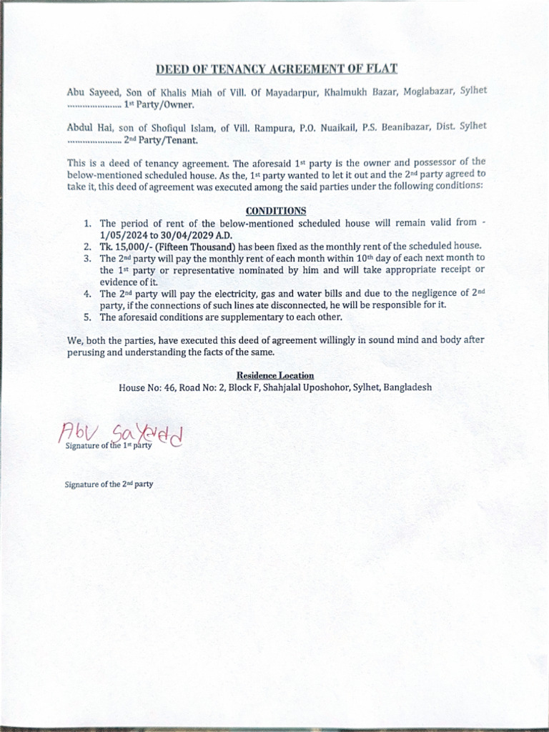 Deed of Tenancy Agreement of Flat | PDF