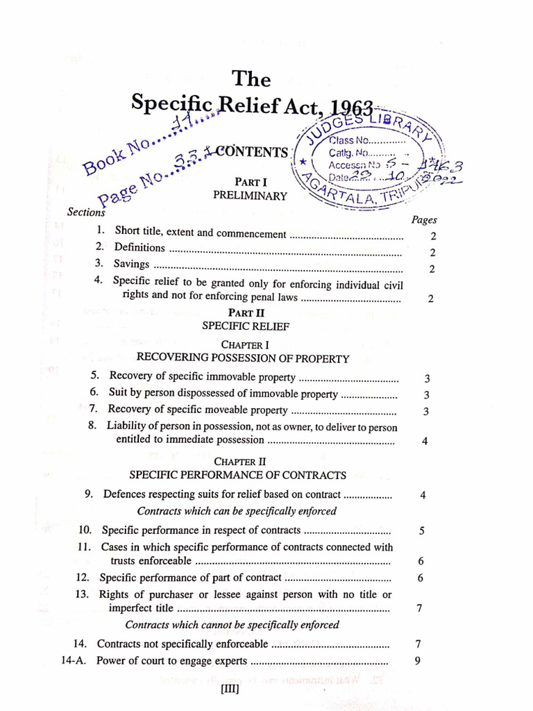Specific Relief Act, 1963 | PDF