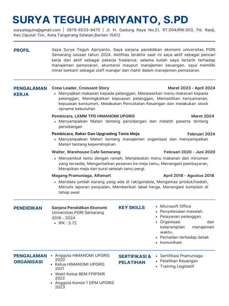 CV - Surya Teguh A | PDF