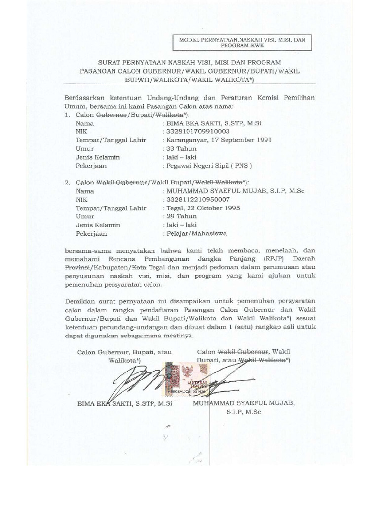 Visi Misi Dan Program Bima Mujab | PDF