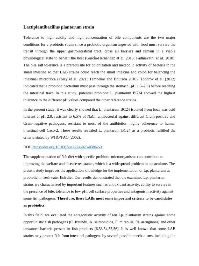 Lactiplantibacillus Plantarum Strain | PDF