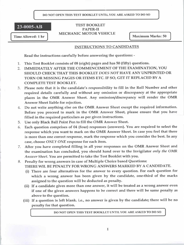 ITI Inst Papaer II Mechanic Motor Vehicle | PDF