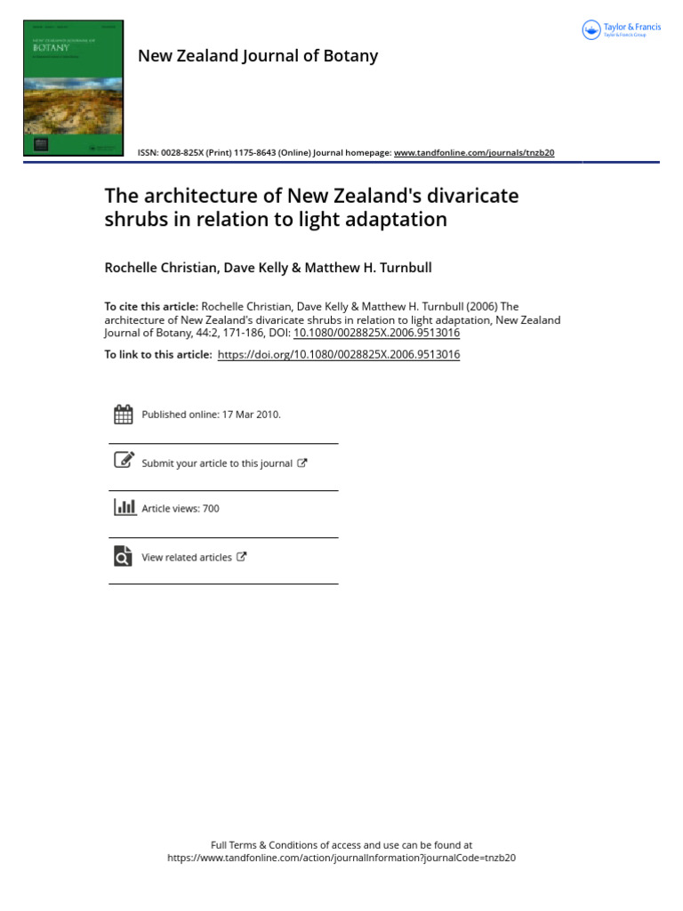 The Architecture of New Zealand S Divaricate Shrubs in Relation To ...