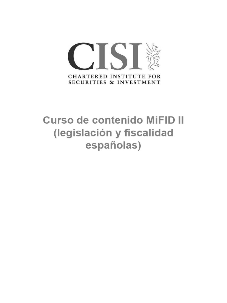 Curso de Contenido MIFID II Legislación y Fiscalidad Españolas | PDF