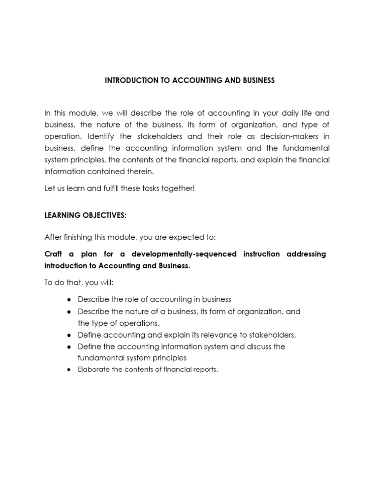 I. Introduction To Accounting and Business | PDF
