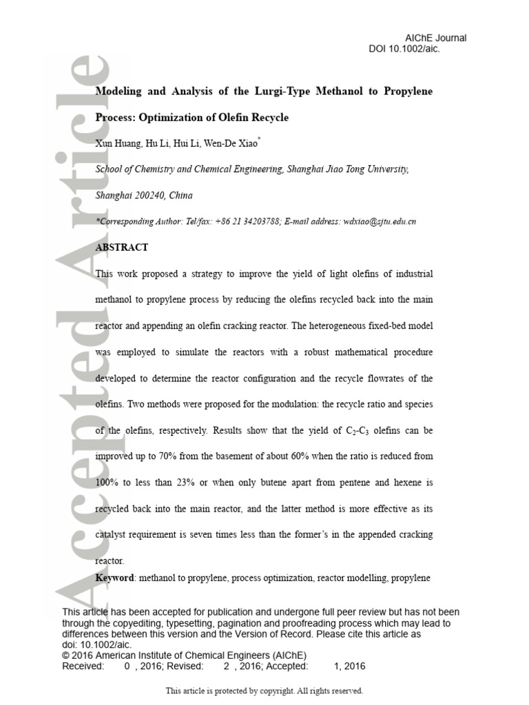 Modeling and Analysis of The Lurgi-Type Methanol To Propylene | PDF