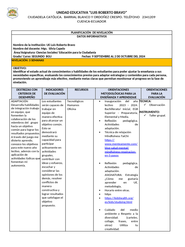 2do Ciud Mat Planificación Nivelación | PDF
