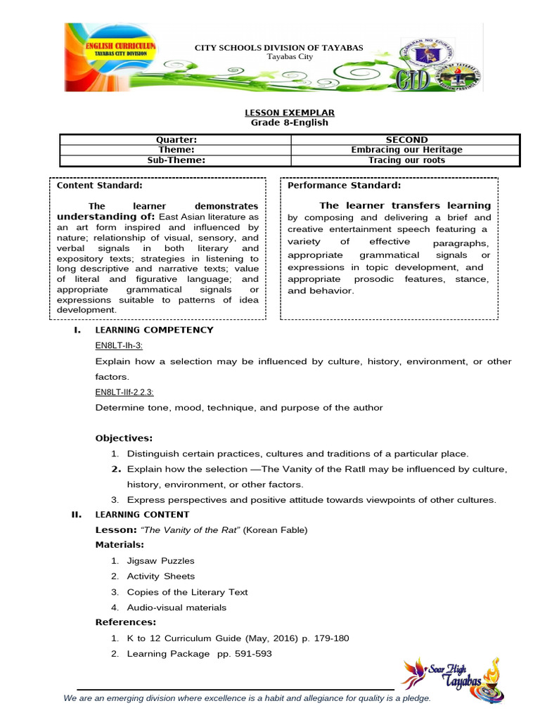 G8 English Lesson Exemplar 2nd Quarter | PDF