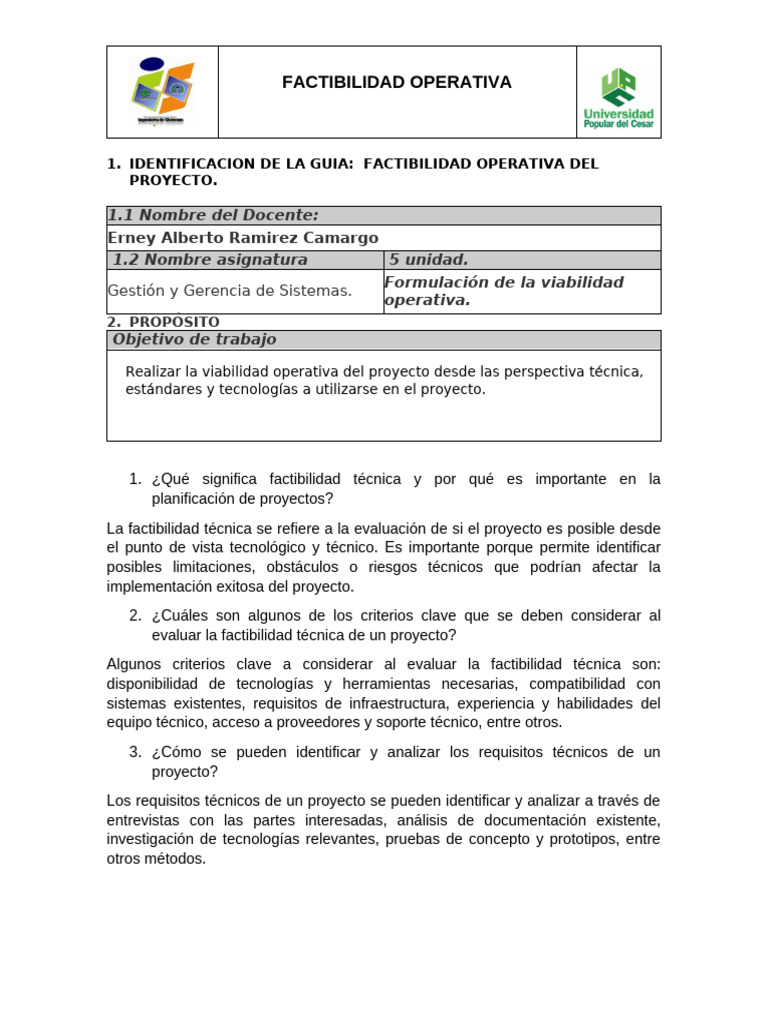Factibilidad Operativa | PDF