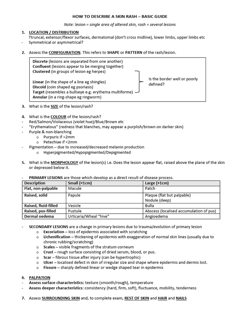 How To Describe A Skin Rash - Ac | PDF